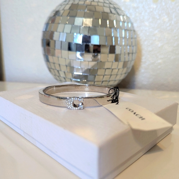 Coach | Jewelry | Coach Pave Signature Hinged Bangle In Silver Nwt ...